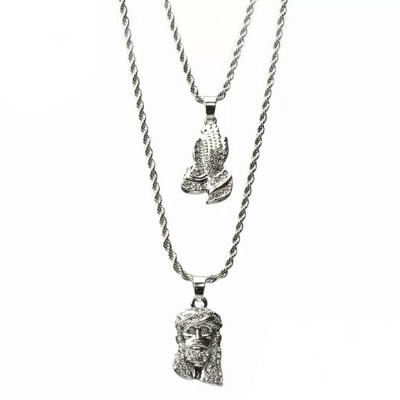 Accessories | 14kgold Iced Out Praying Hands Jesus Rope Chain | Poshmark